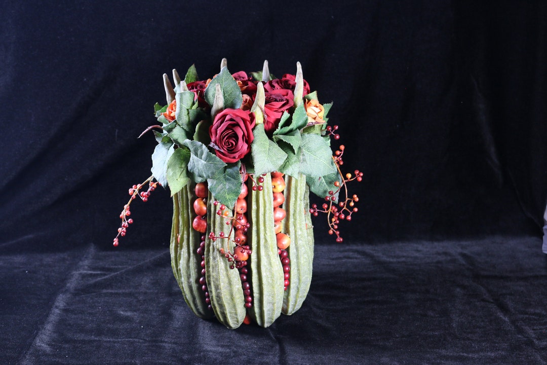 Faux Flower Arrangement Roses, Okra, and Crabapples. - Etsy