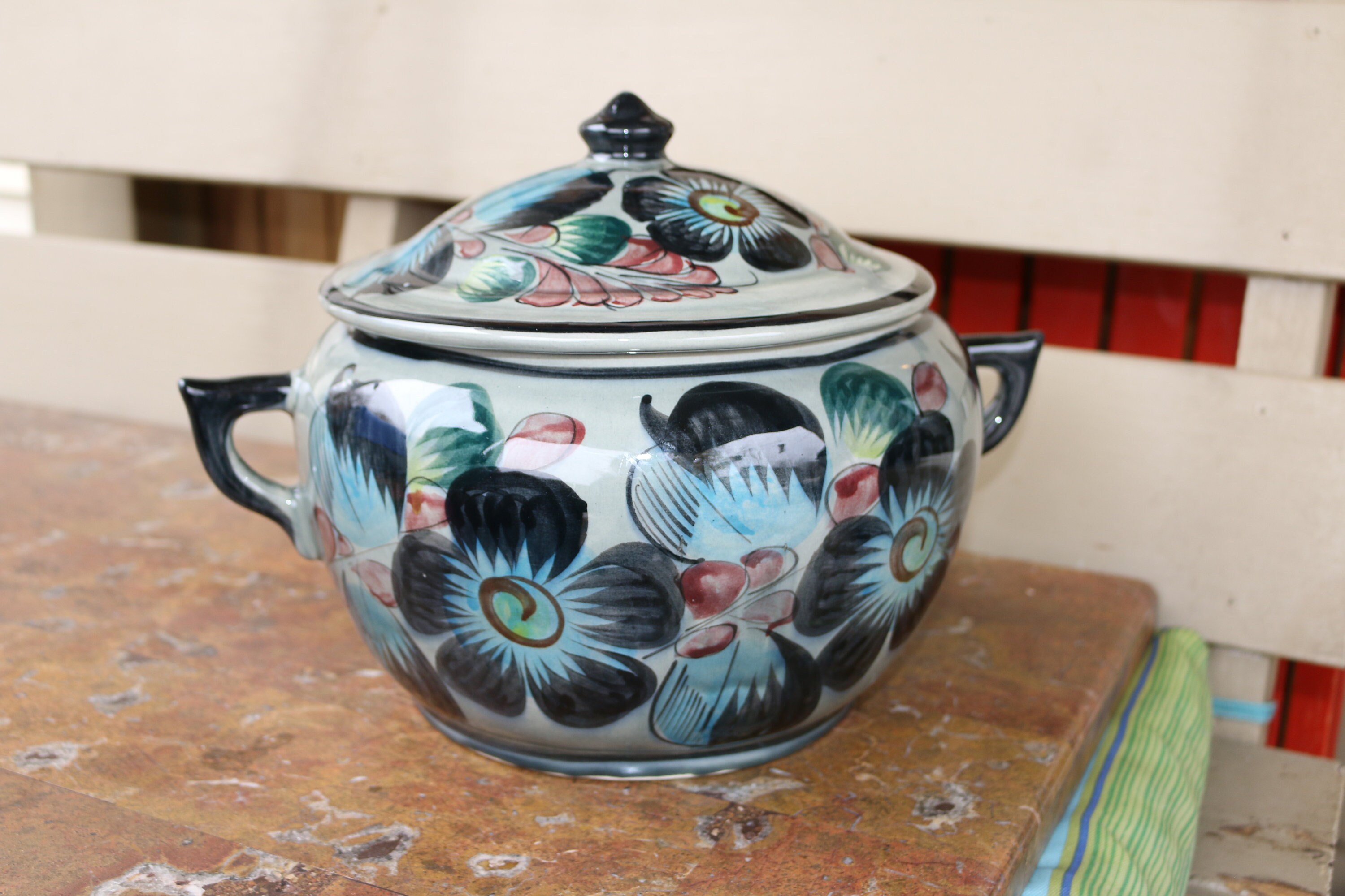 Covered Cauldron Casserole Dish From Mexico. Hand Painted, Large! - Etsy