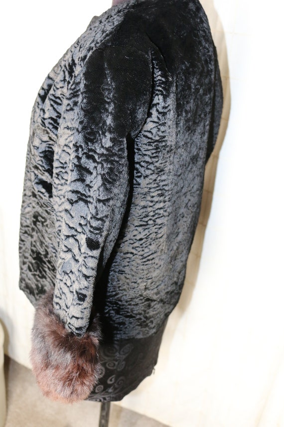 Vintage Crushed Velvet Jacket with Rabbit Fur Trim - Gem