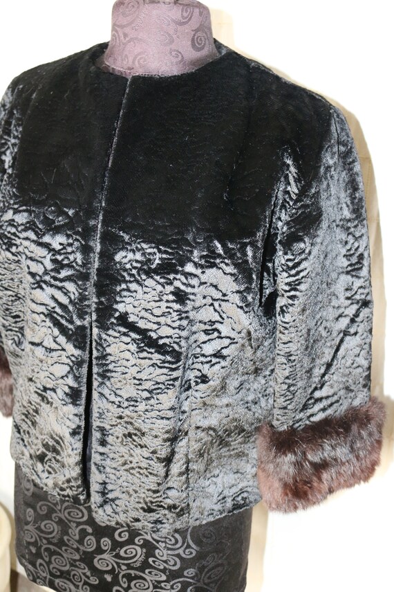Vintage Crushed Velvet Jacket with Rabbit Fur Trim - Gem