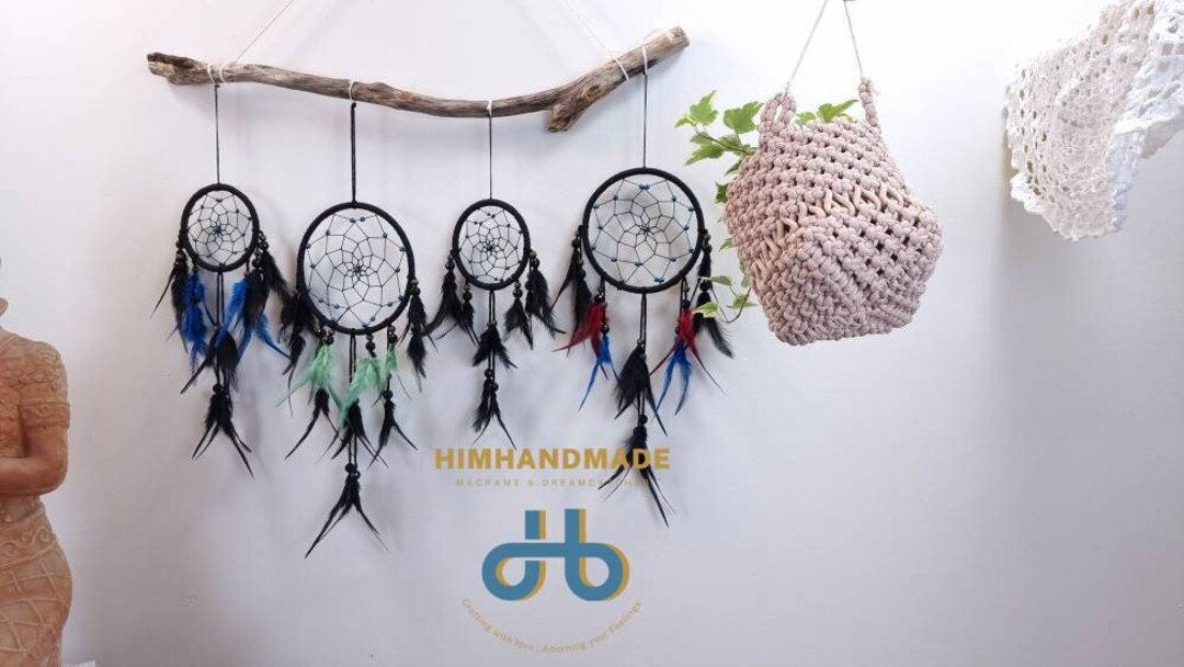 Black Mini Dreamcatcher Set - Boho Wall Hanging, Small Dream Catchers ...