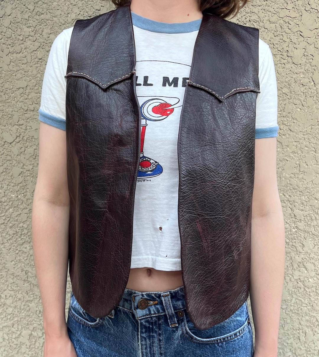Vintage 60s Hippie Style Brown Biker Leather Vest Women's Small 70s ...