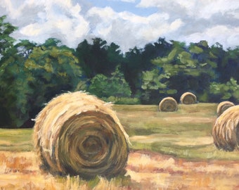 Hay bales painting | Etsy