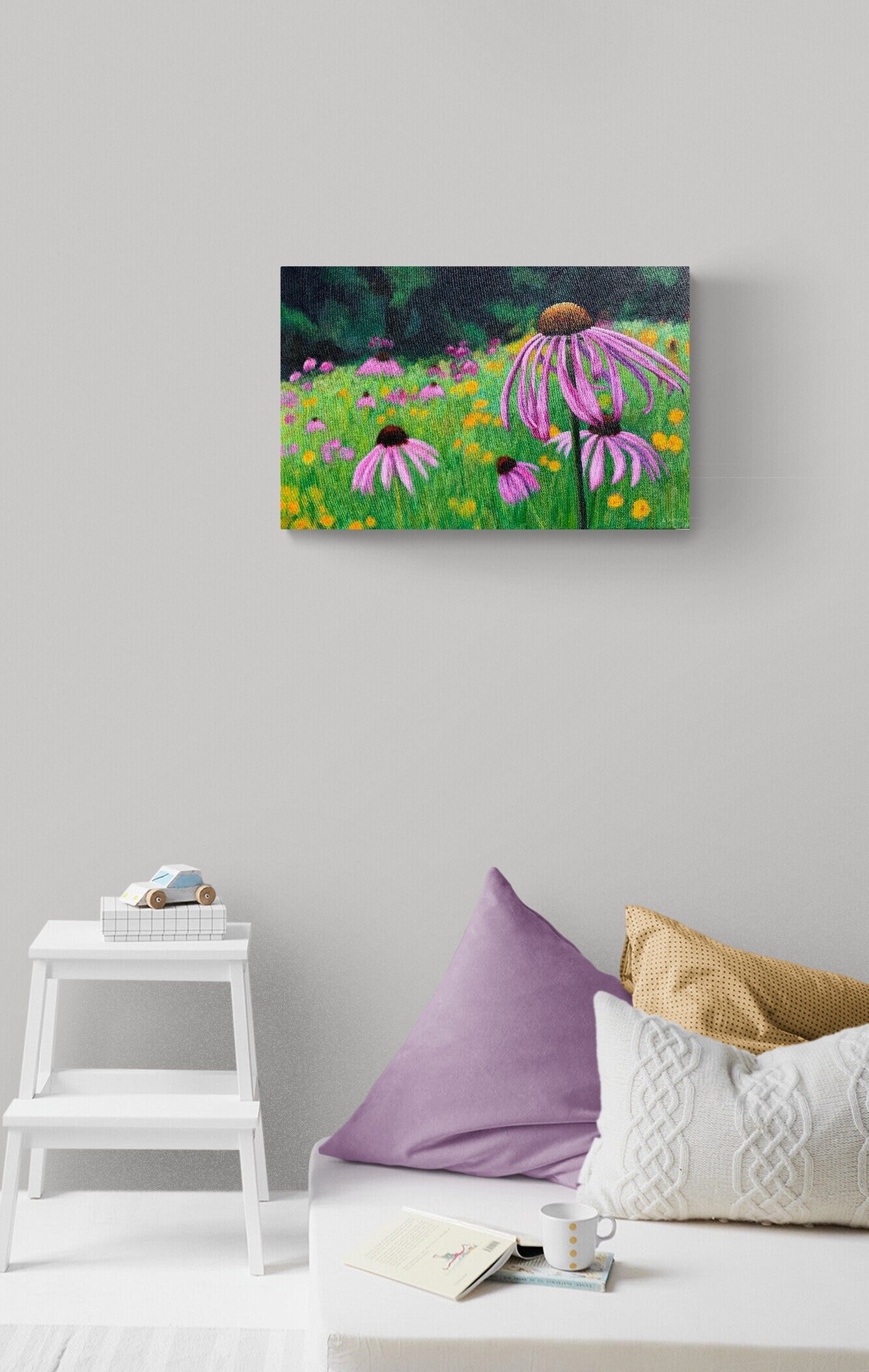 Flower Field Art, Summer Garden Art, Echinacea, Flower Field on Canvas ...