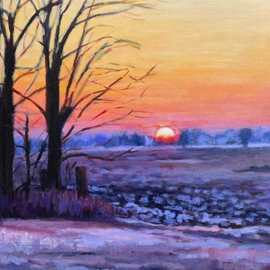 Sunrise Painting, Farm Field Wall Art, Country Road Sunrise, Sunrise ...