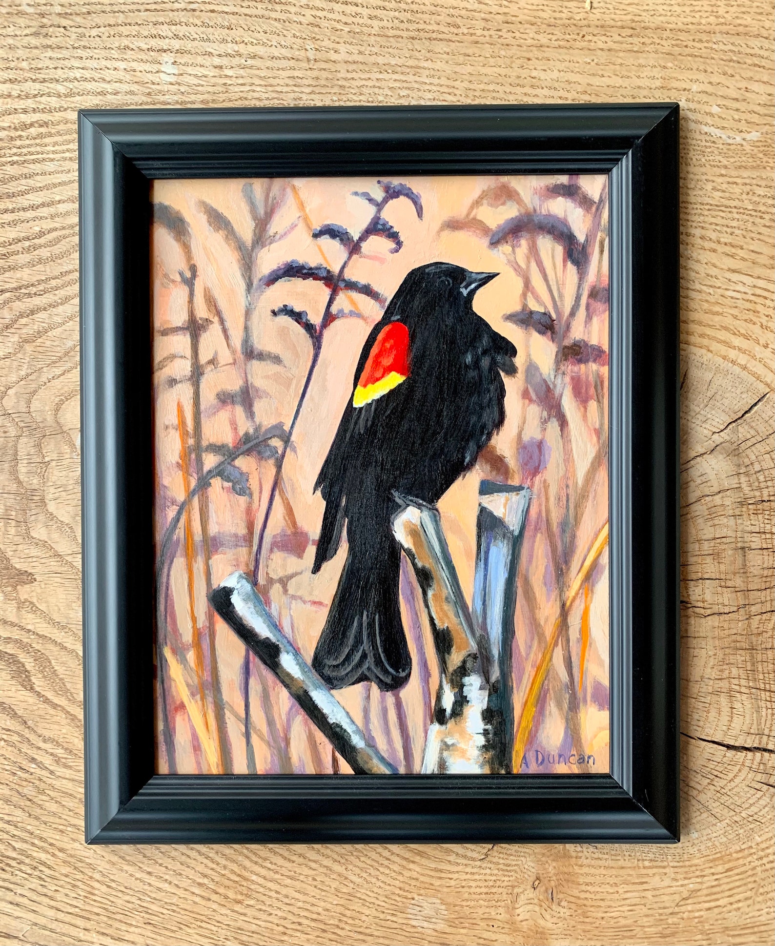 Red Winged Blackbird Painting Original Blackbird Wall Art | Etsy