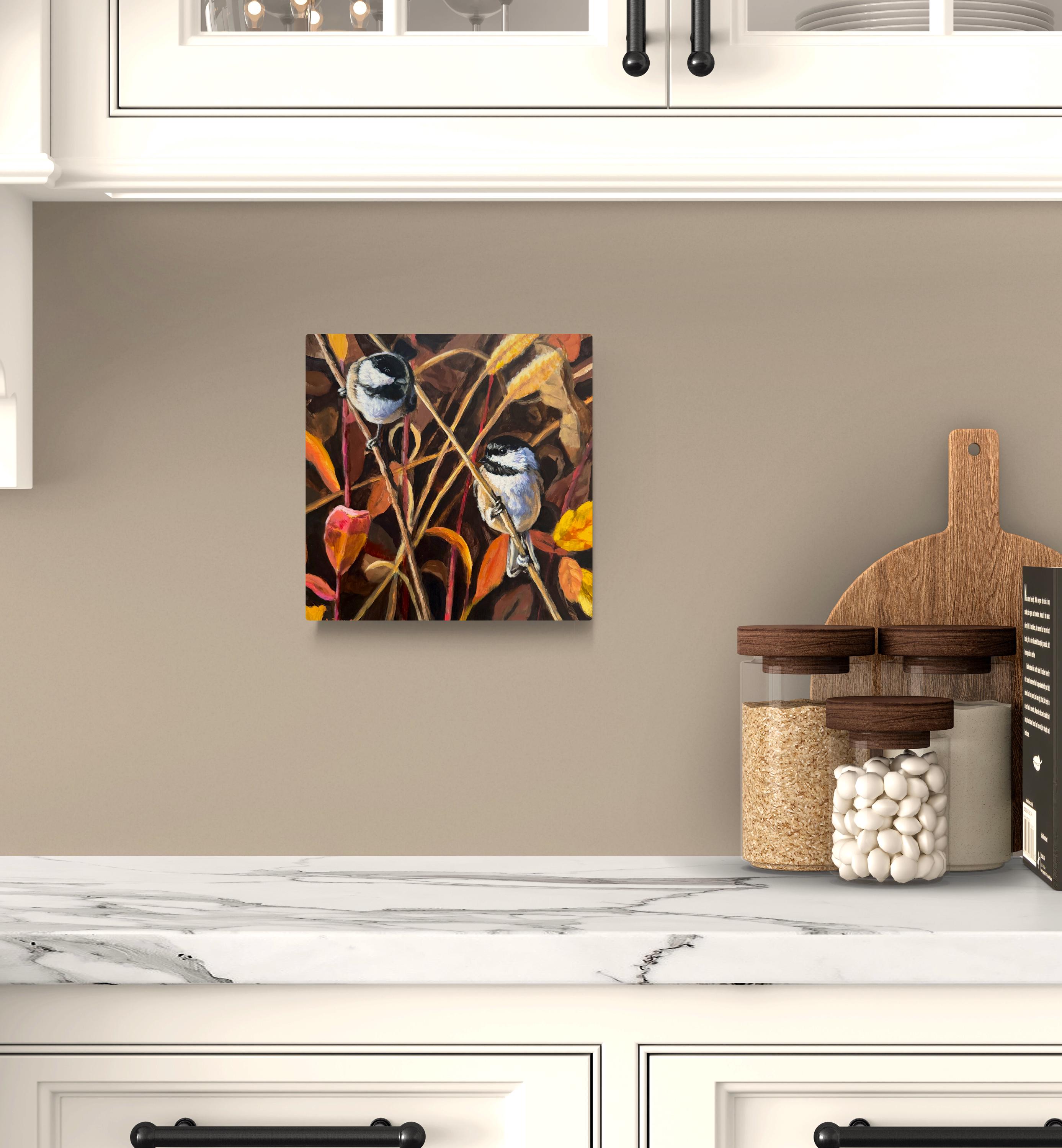 Two Chickadees, Chickadee Painting, Original Bird Art, Autumn Chickadee ...
