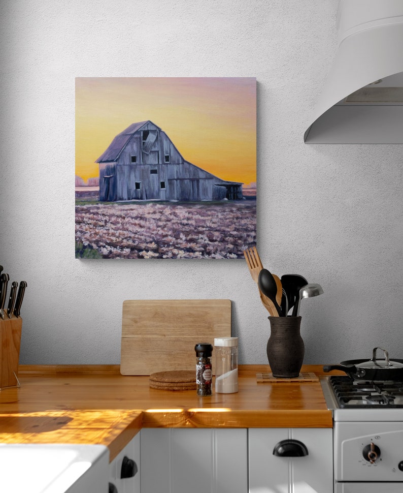 Sunset Barn Art, Rustic Barn on Canvas, Old Barn Painting, Modern ...
