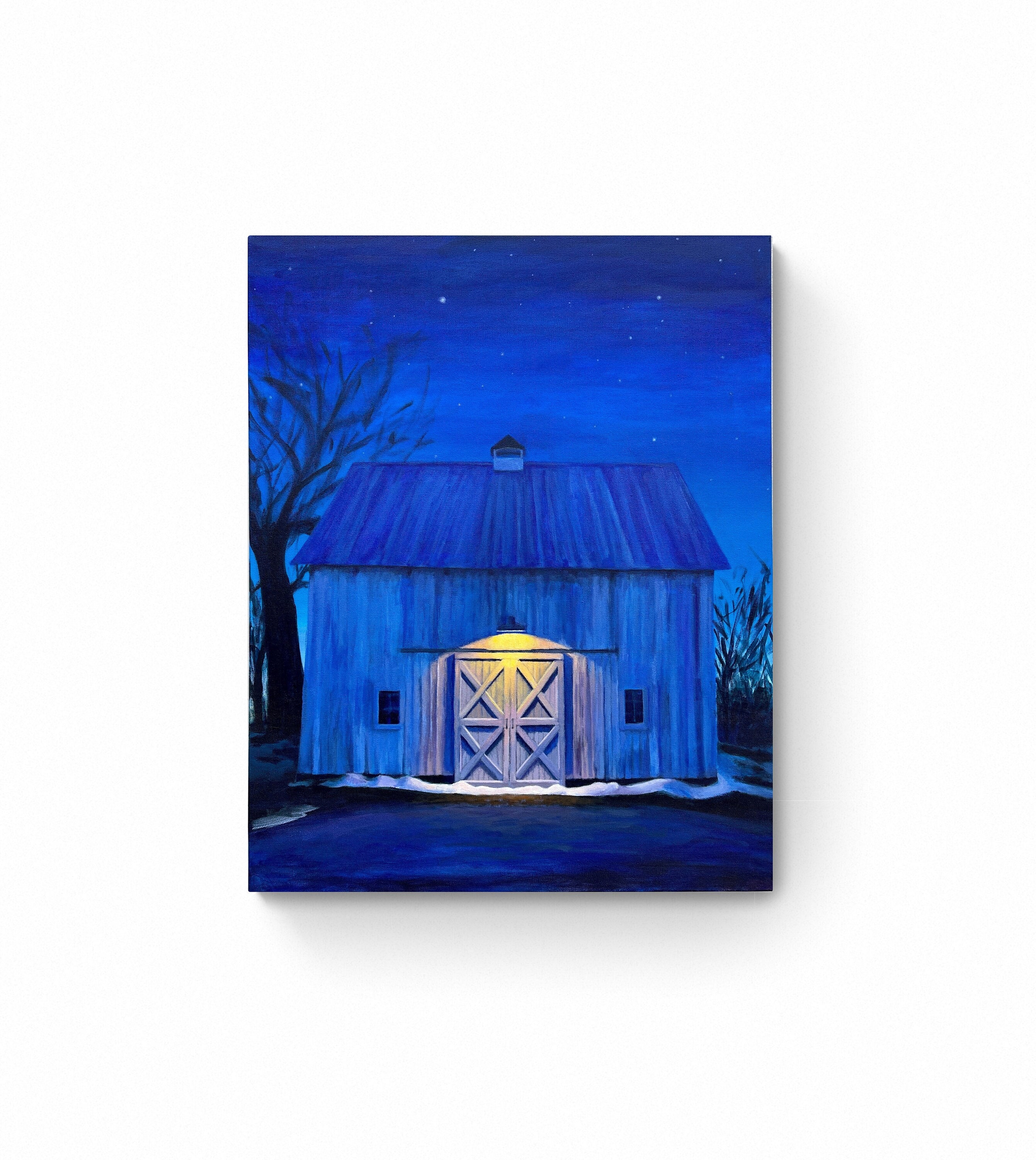 Barn at Night Original Barn Art Night Barn Painting Living - Etsy