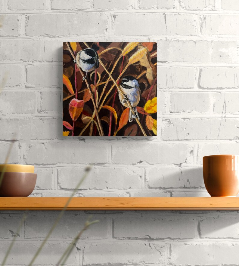 Two Chickadees, Chickadee Painting, Original Bird Art, Autumn Chickadee ...