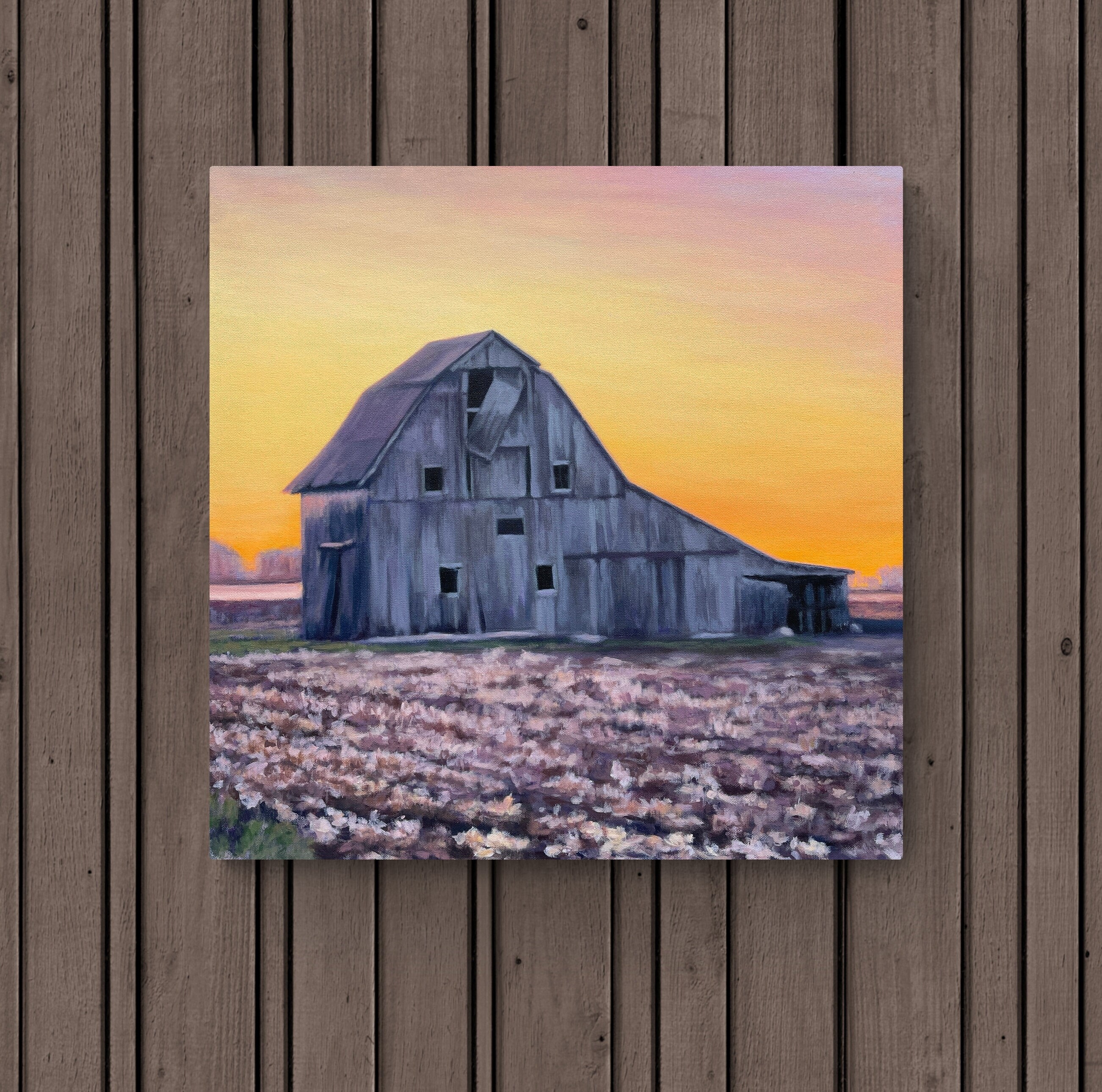 Sunset Barn Art, Rustic Barn on Canvas, Old Barn Painting, Modern ...