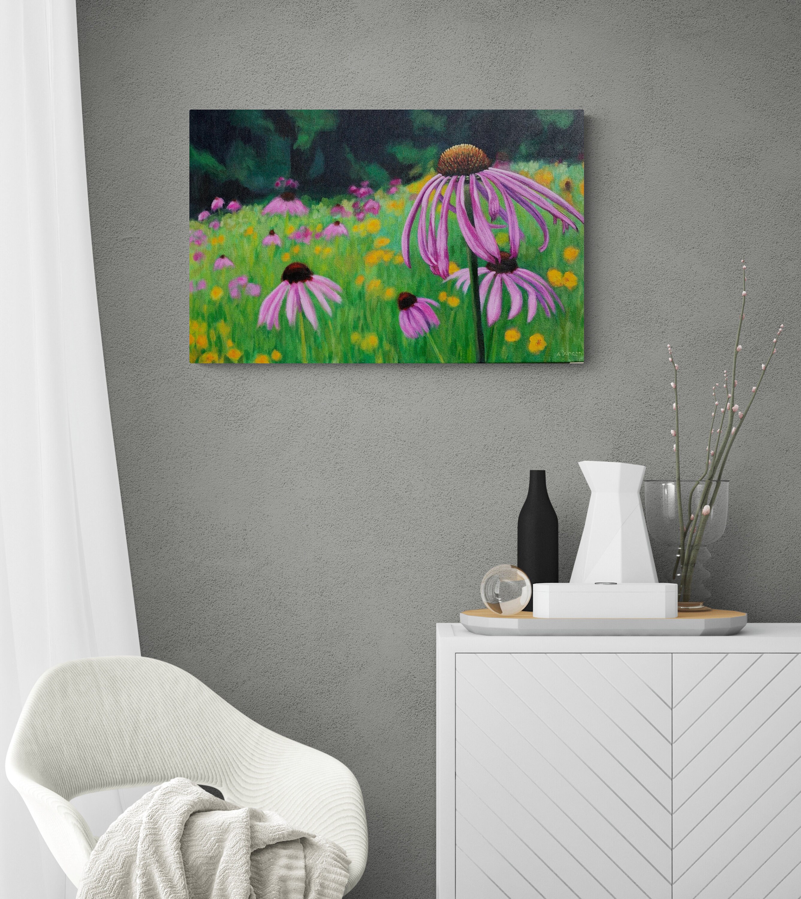 Flower Field Art, Summer Garden Art, Echinacea, Flower Field on Canvas ...