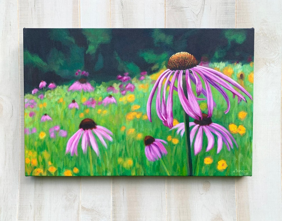 Flower Field Art, Summer Garden Art, Echinacea, Flower Field on Canvas ...