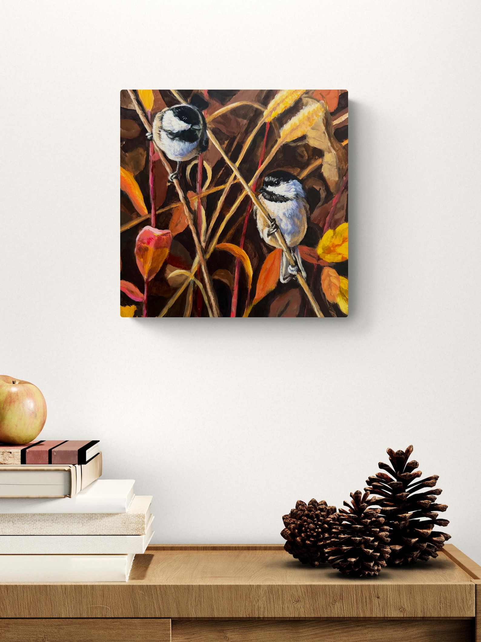 Two Chickadees, Chickadee Painting, Original Bird Art, Autumn Chickadee ...