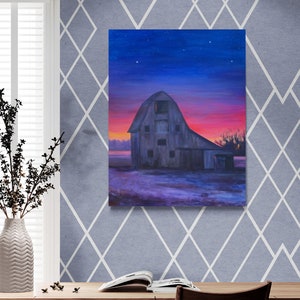 Barn at Twilight, Old Barn Sunset, Rustic Barn on Canvas, Farm Scene ...