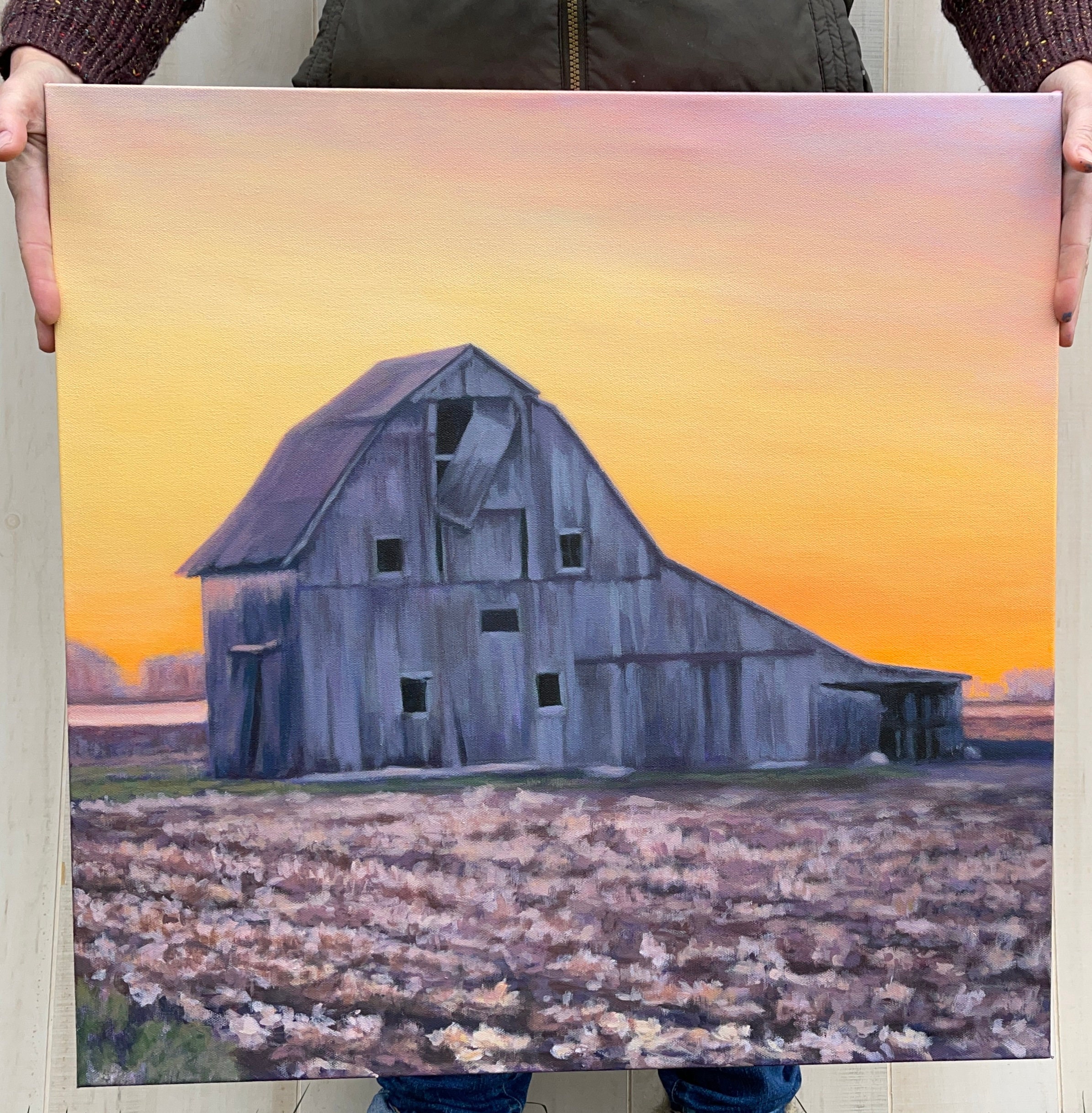 Sunset Barn Art, Rustic Barn on Canvas, Old Barn Painting, Modern ...