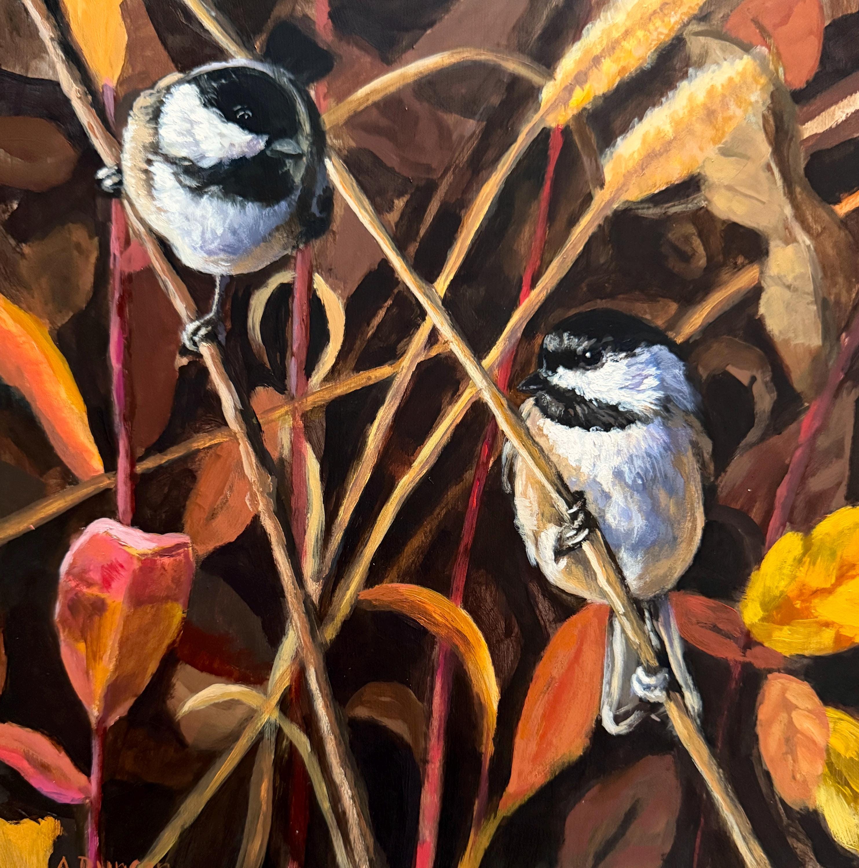Two Chickadees, Chickadee Painting, Original Bird Art, Autumn Chickadee ...