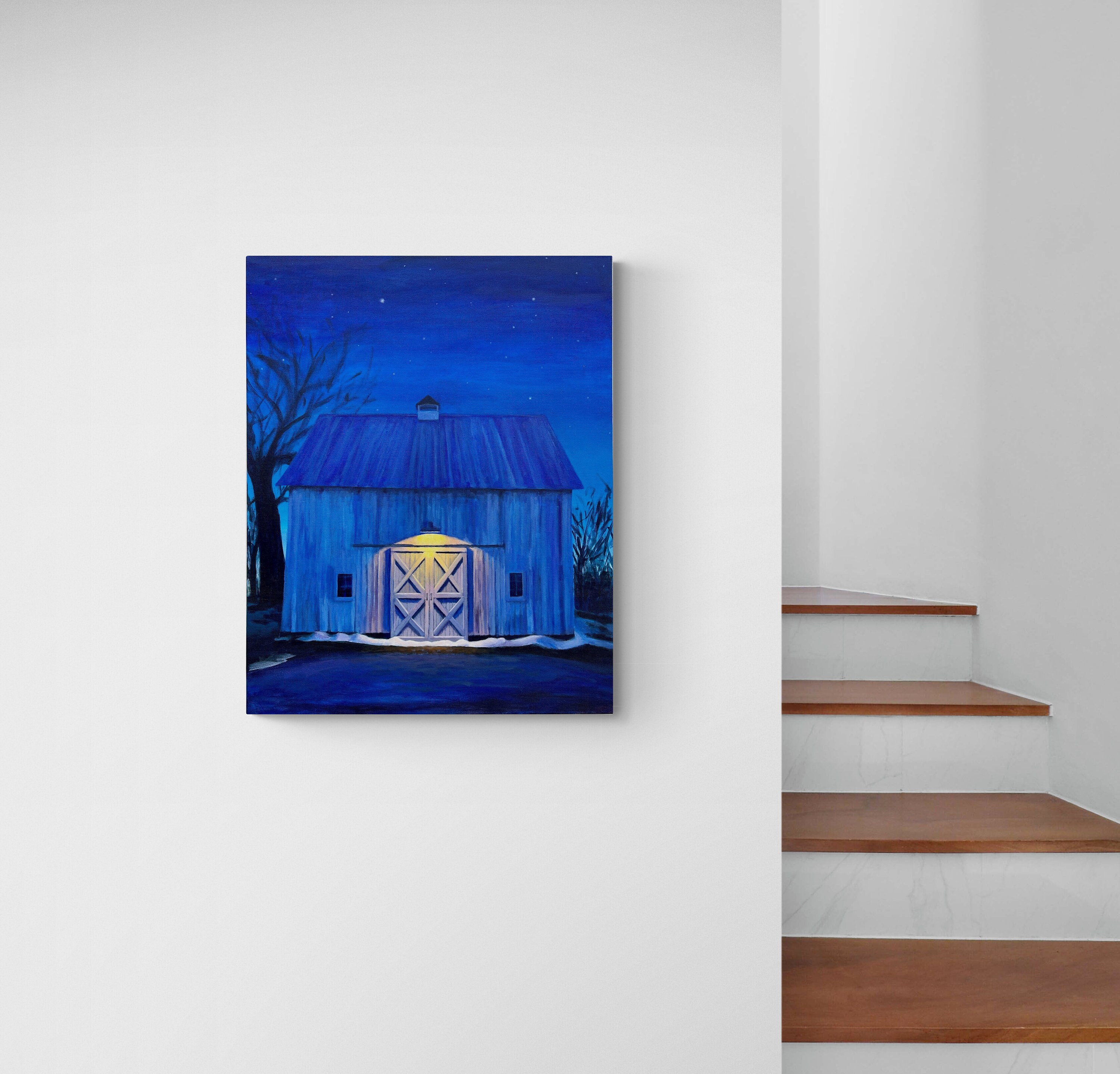 Barn at Night Original Barn Art Night Barn Painting Living - Etsy