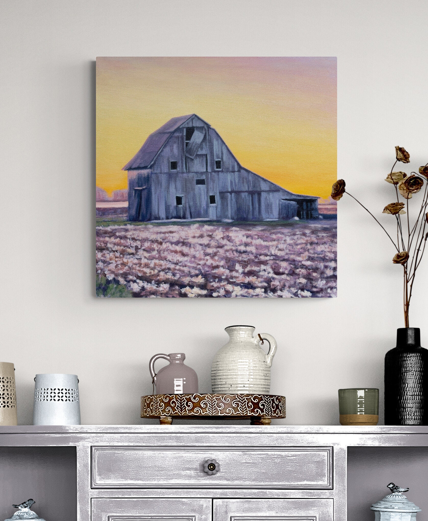Sunset Barn Art, Rustic Barn on Canvas, Old Barn Painting, Modern ...