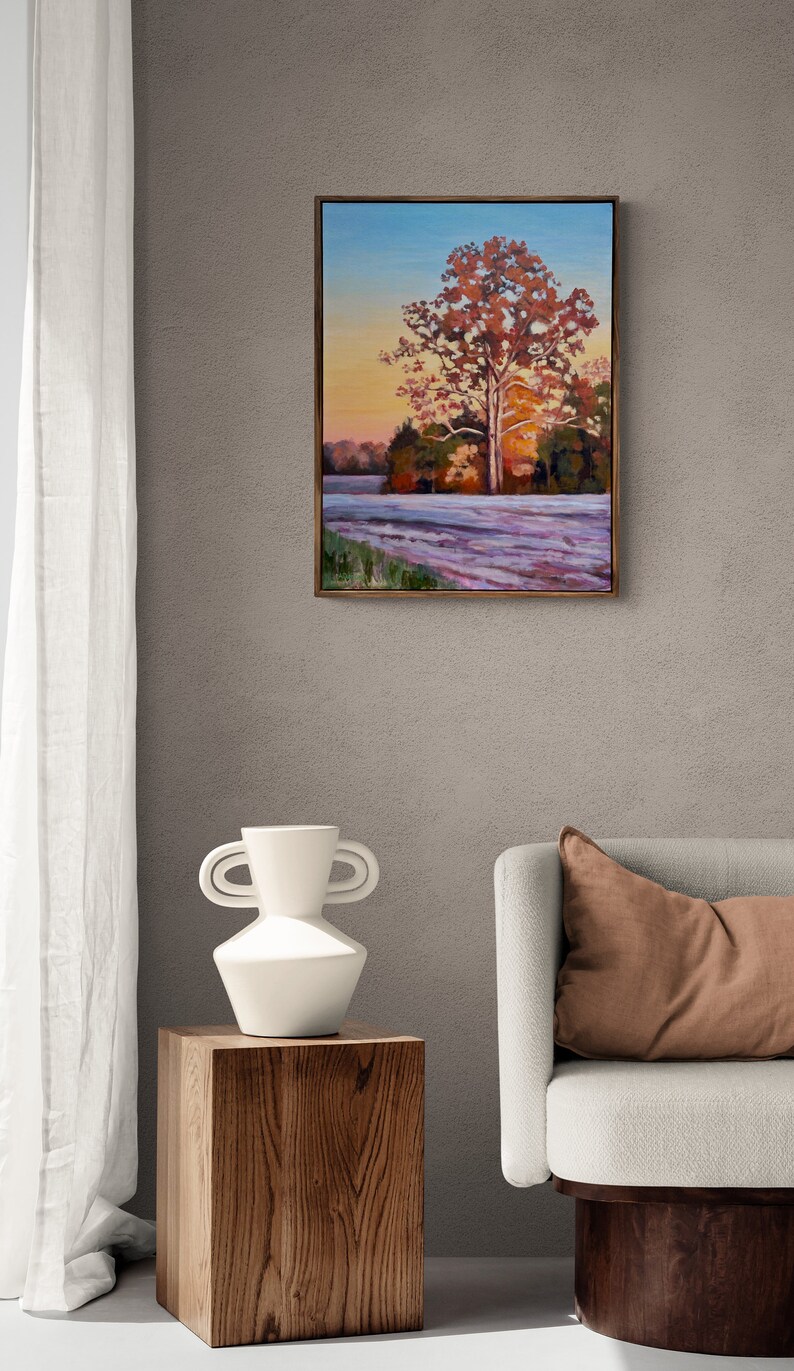 Autumn Sunset Painting, Fall Trees Painting, Autumn Countryside Wall ...