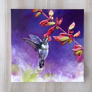 Hummingbird Painting, Small Bird Wall Art, Hummingbird Canvas, Purple ...