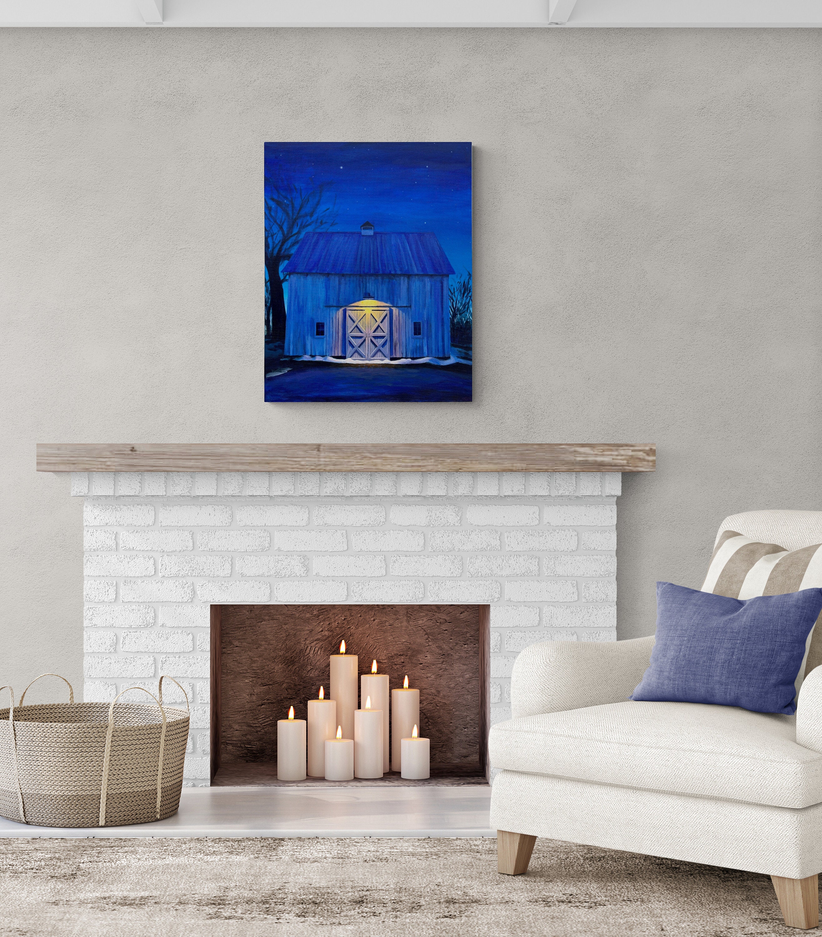 Barn at Night Original Barn Art Night Barn Painting Living - Etsy