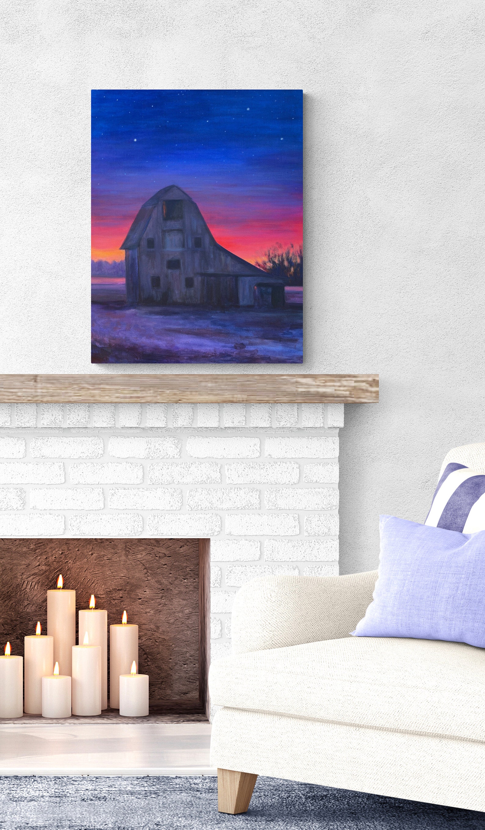 Barn at Twilight, Old Barn Sunset, Rustic Barn on Canvas, Farm Scene ...