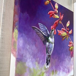 Hummingbird Painting, Small Bird Wall Art, Hummingbird Canvas, Purple ...