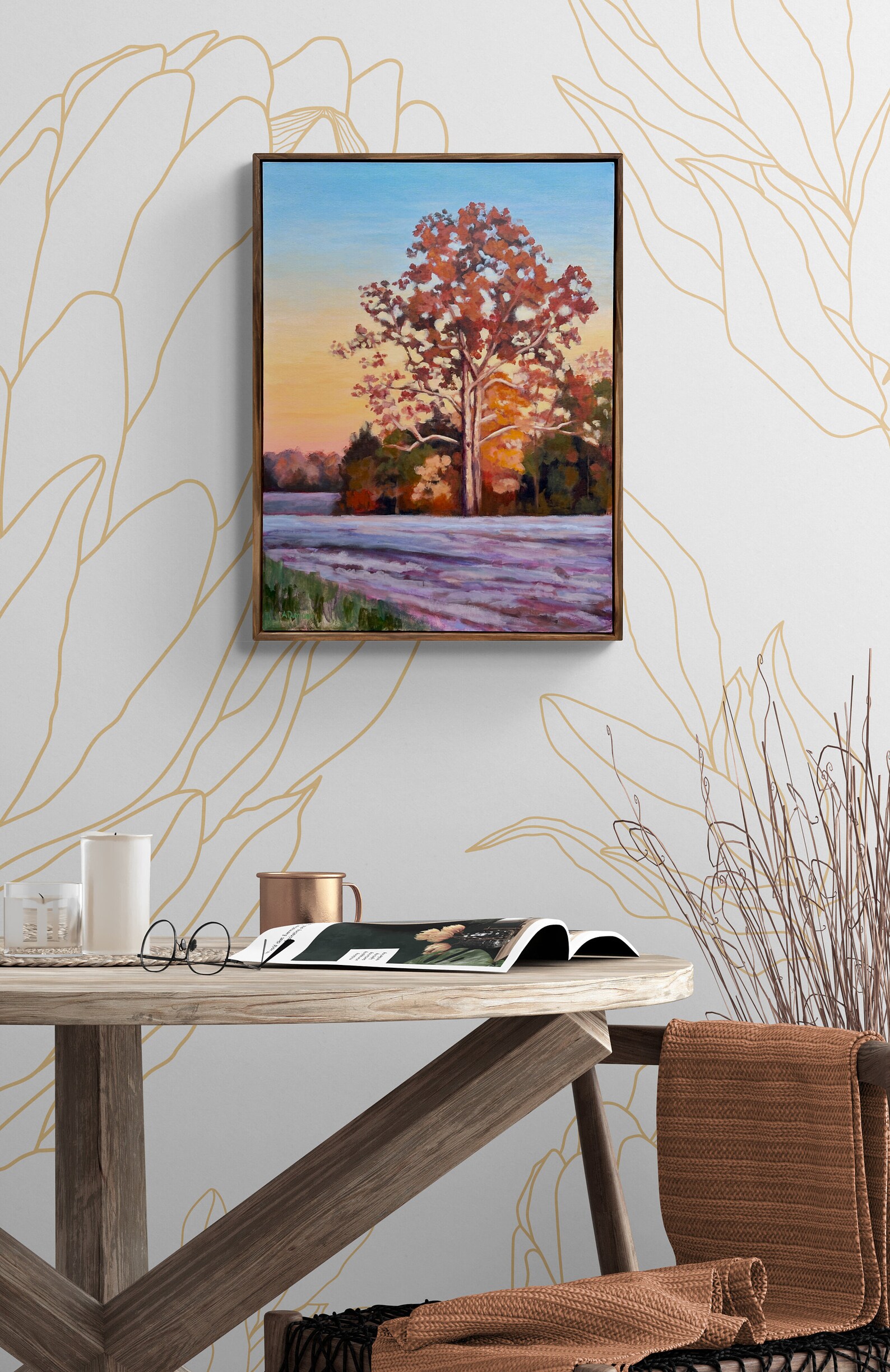 Autumn Sunset Painting, Fall Trees Painting, Autumn Countryside Wall ...