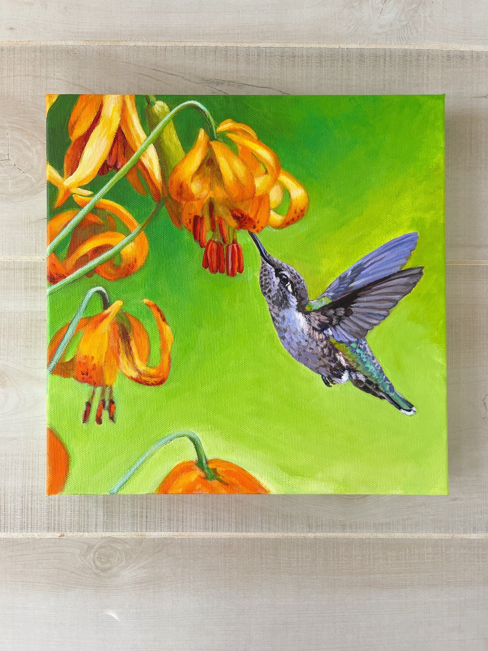 Hummingbird Painting, Hummingbird Canvas, Small Wall Bird Art, Ruby ...