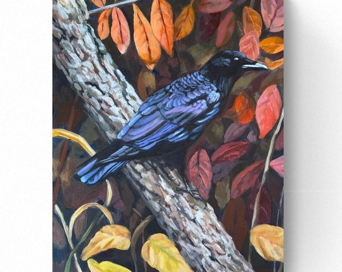 American Crow, Crow Painting, Original Black Bird Painting, Autumn Crow ...