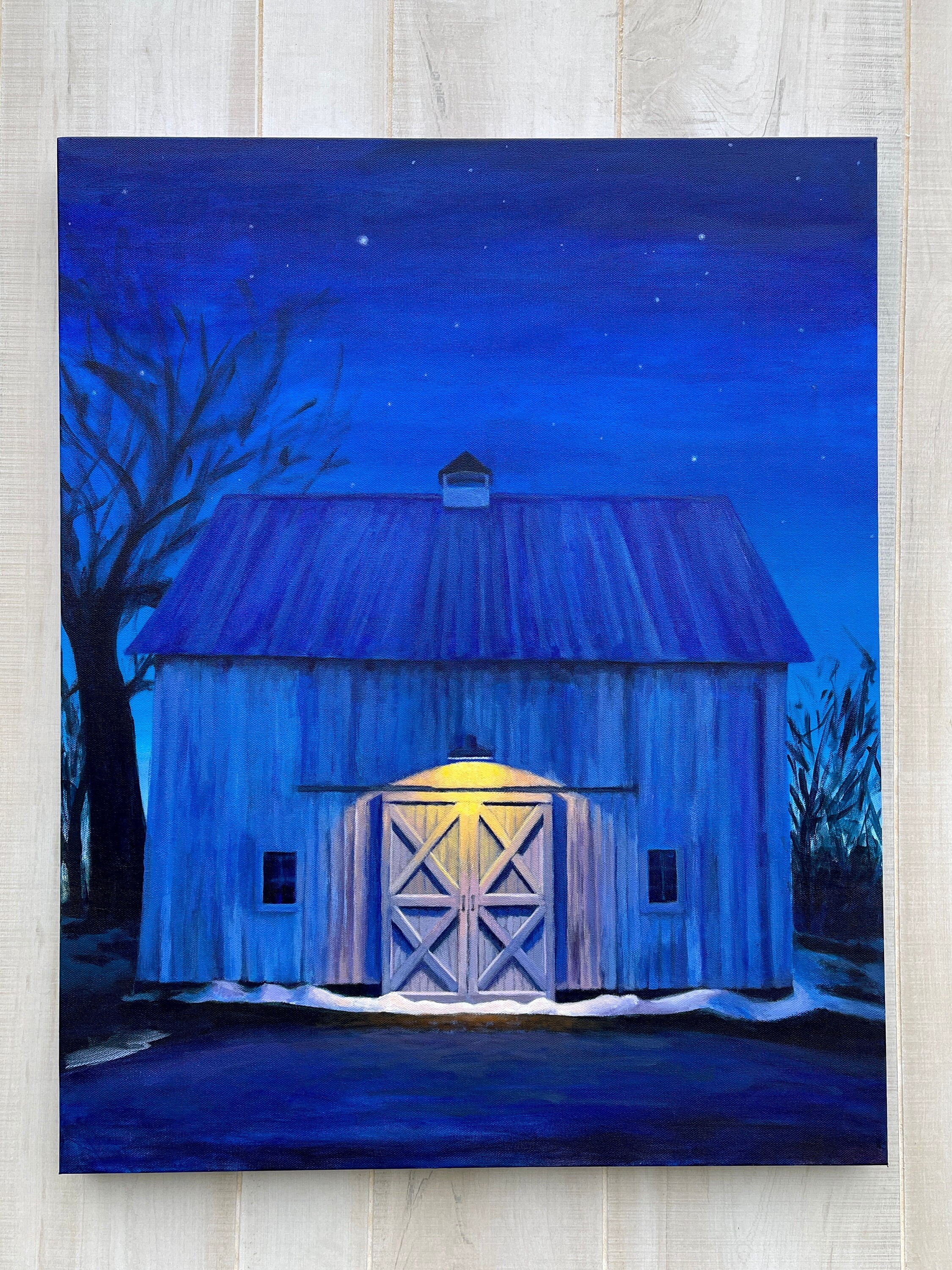 Barn at Night Original Barn Art Night Barn Painting Living - Etsy