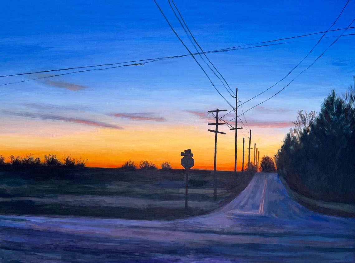 Original Sunset Painting Country Road Art Evening Sunset - Etsy