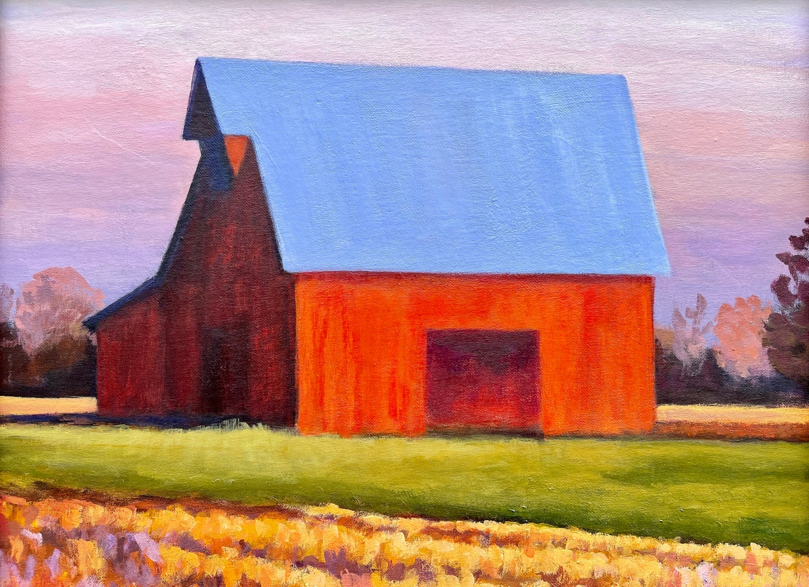 Red Barn Painting, Modern Barn, Red Barn Art, Original Barn Art, Simple ...