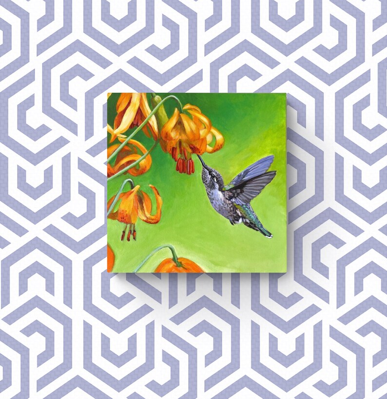 Hummingbird Painting, Hummingbird Canvas, Small Wall Bird Art, Ruby ...