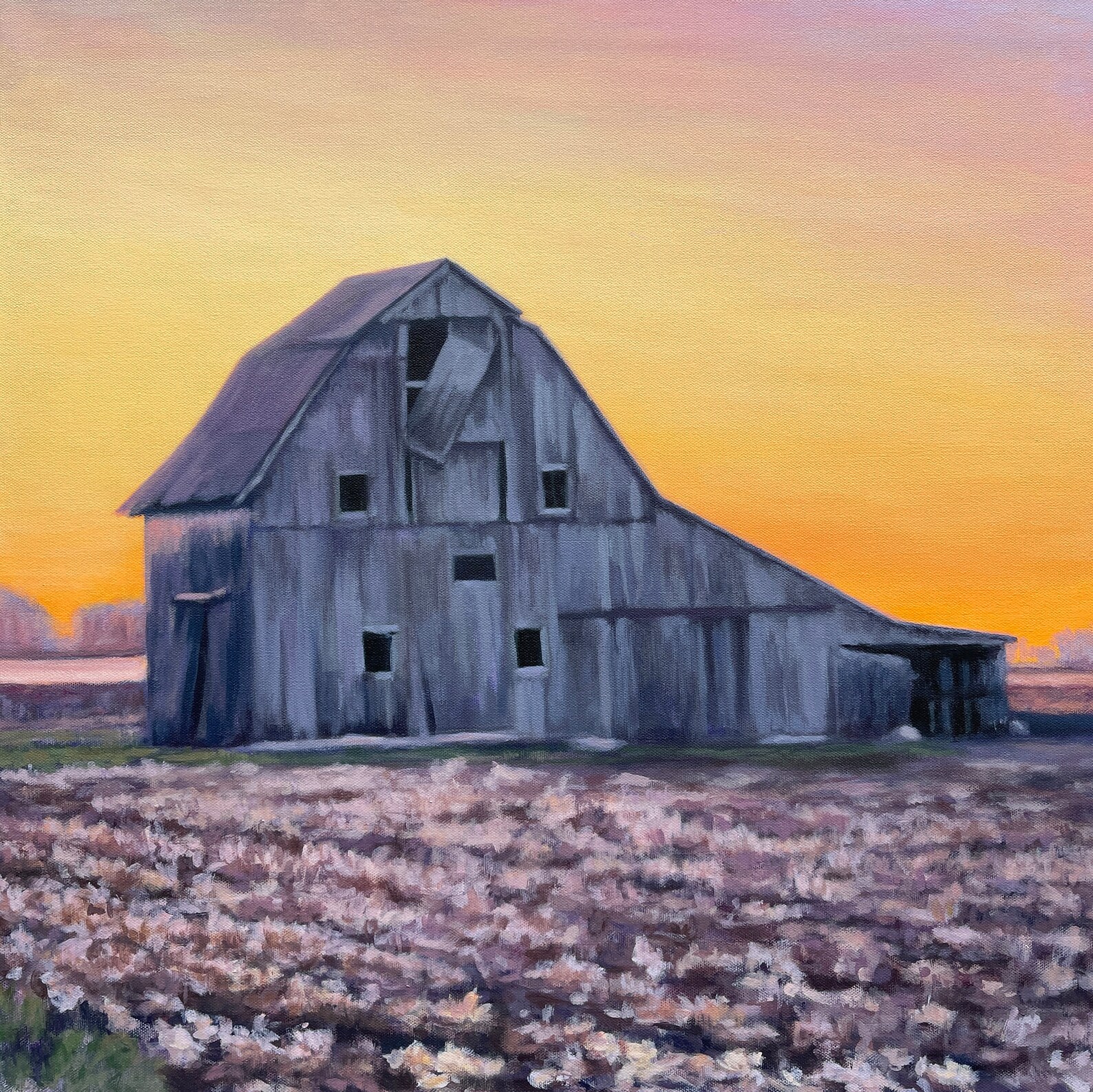 Sunset Barn Art, Rustic Barn on Canvas, Old Barn Painting, Modern Farmhouse Barn, Living Room ...