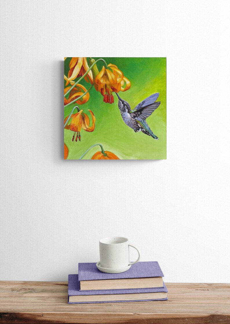 Hummingbird Painting, Hummingbird Canvas, Small Wall Bird Art, Ruby ...