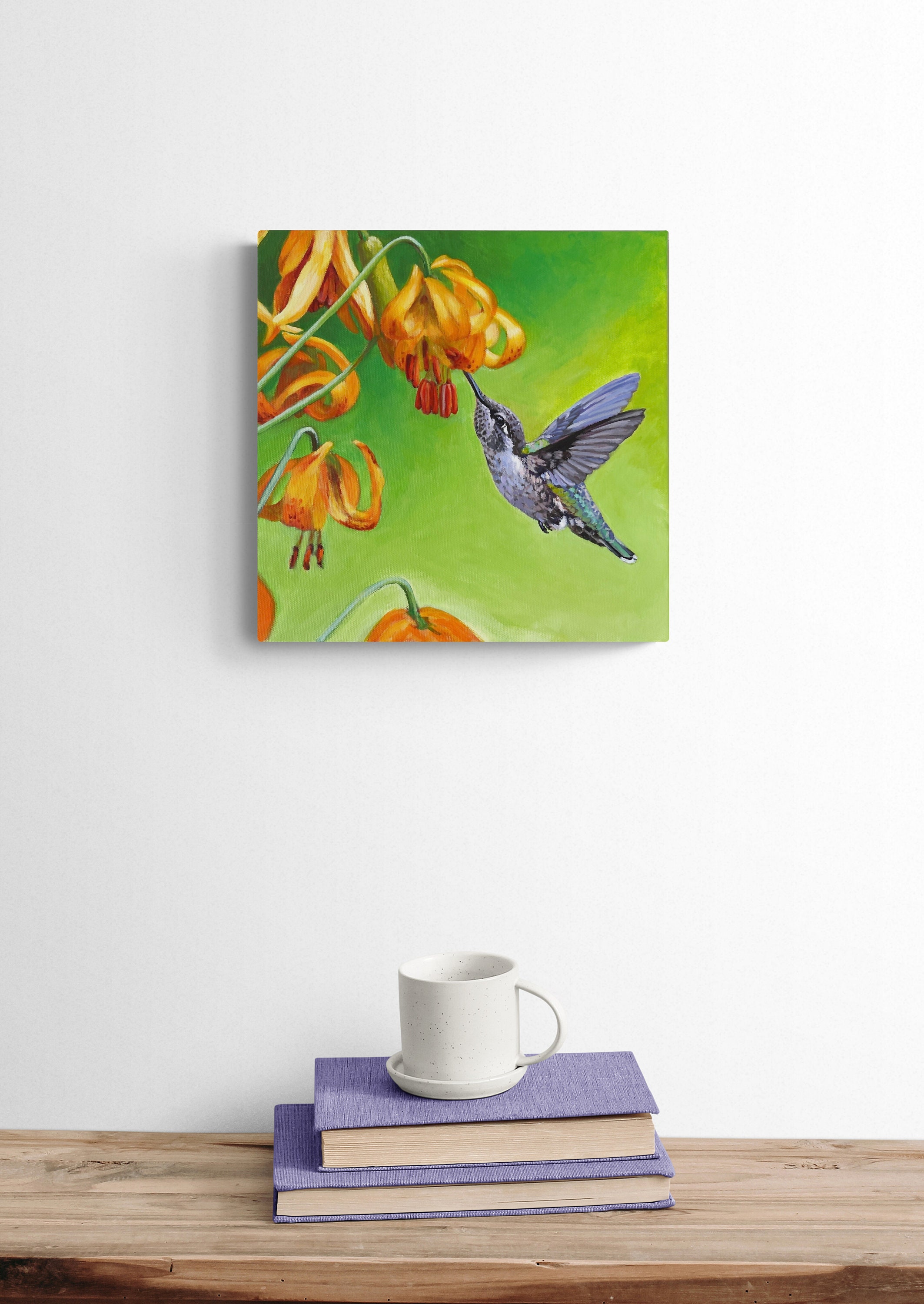 Hummingbird Painting, Hummingbird Canvas, Small Wall Bird Art, Ruby ...