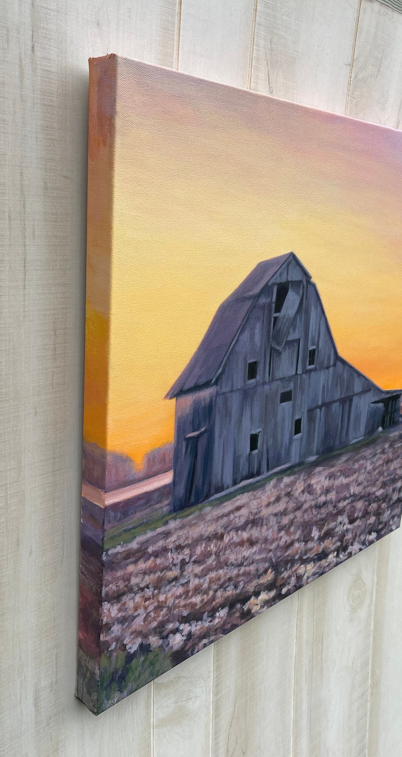 Sunset Barn Art, Rustic Barn on Canvas, Old Barn Painting, Modern ...