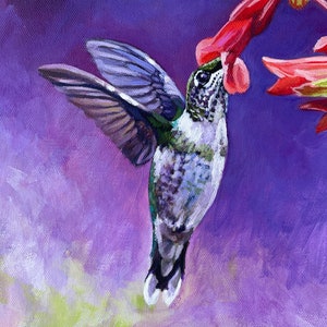Hummingbird Painting, Small Bird Wall Art, Hummingbird Canvas, Purple ...