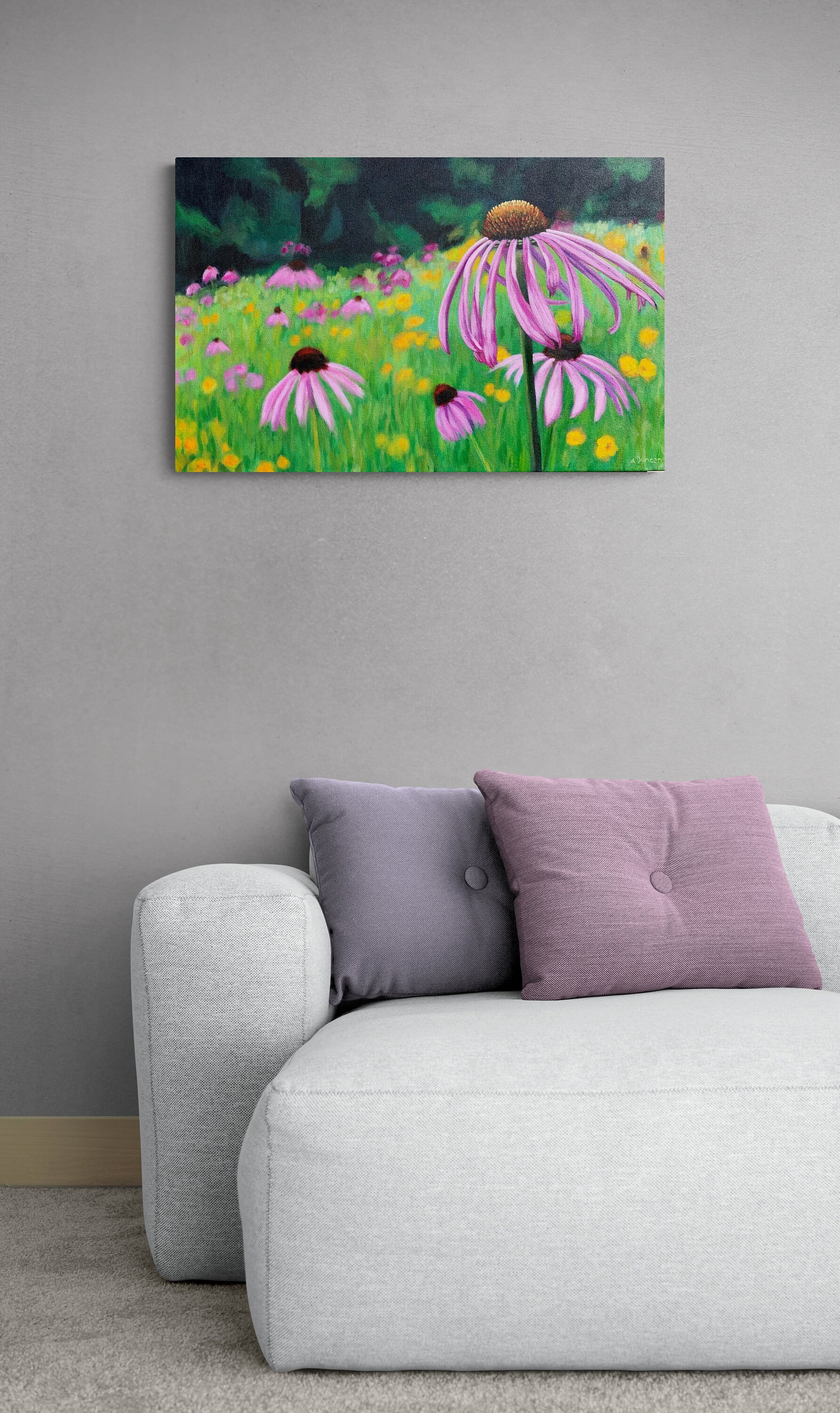Flower Field Art, Summer Garden Art, Echinacea, Flower Field on Canvas ...