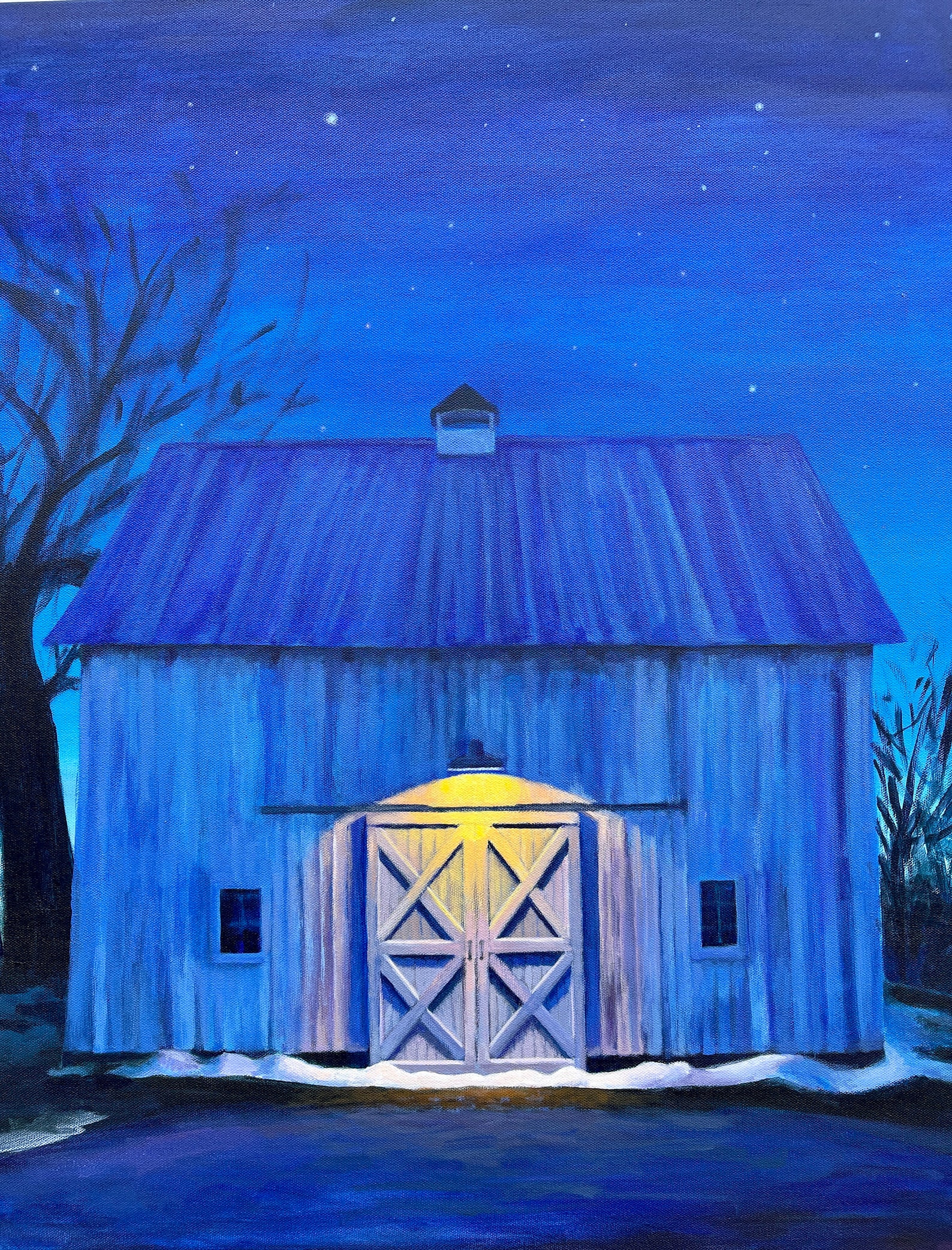 Barn at Night Original Barn Art Night Barn Painting Living - Etsy