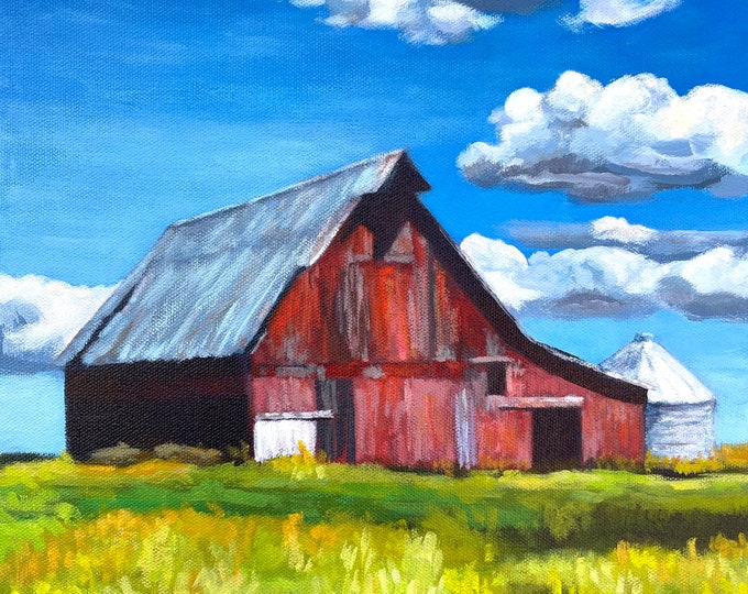 Red Barn Painting, Barn Landscape, Old Barn Painting, Summer Red Barn ...