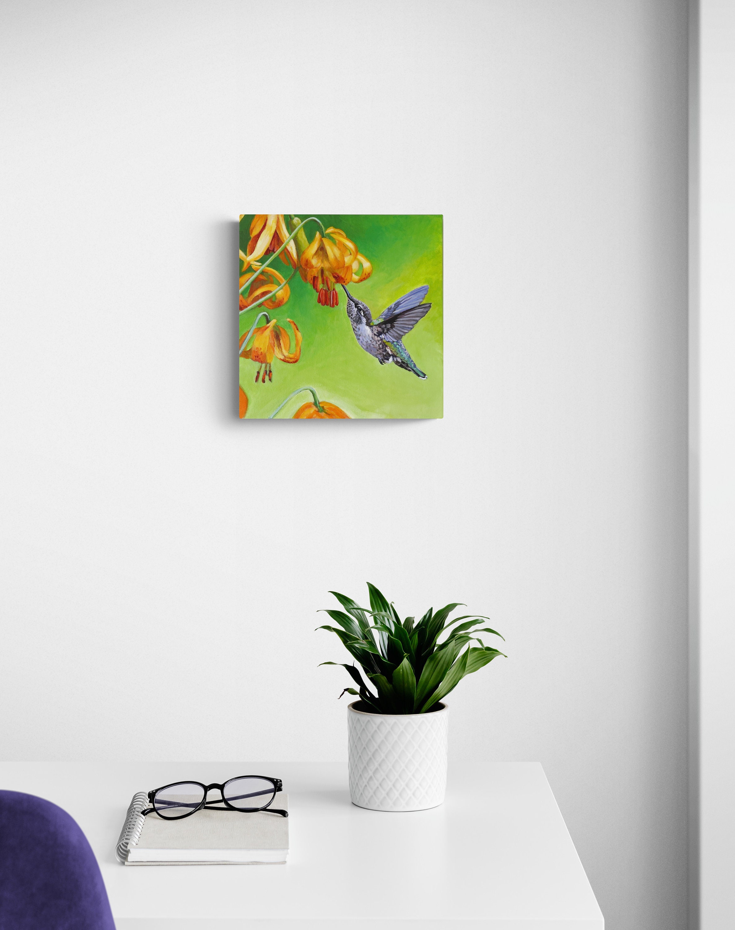 Hummingbird Painting, Hummingbird Canvas, Small Wall Bird Art, Ruby ...