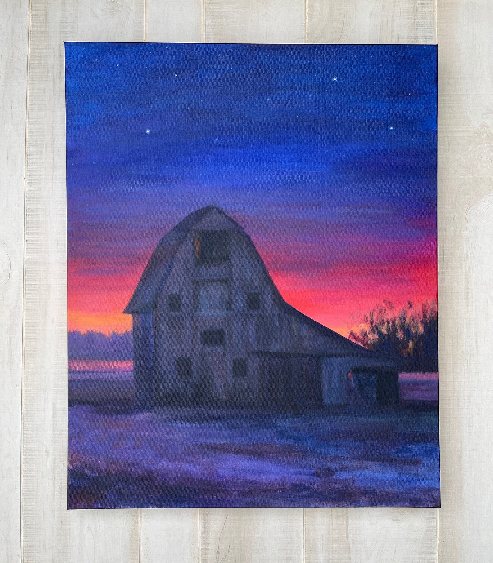 Barn at Twilight, Old Barn Sunset, Rustic Barn on Canvas, Farm Scene ...