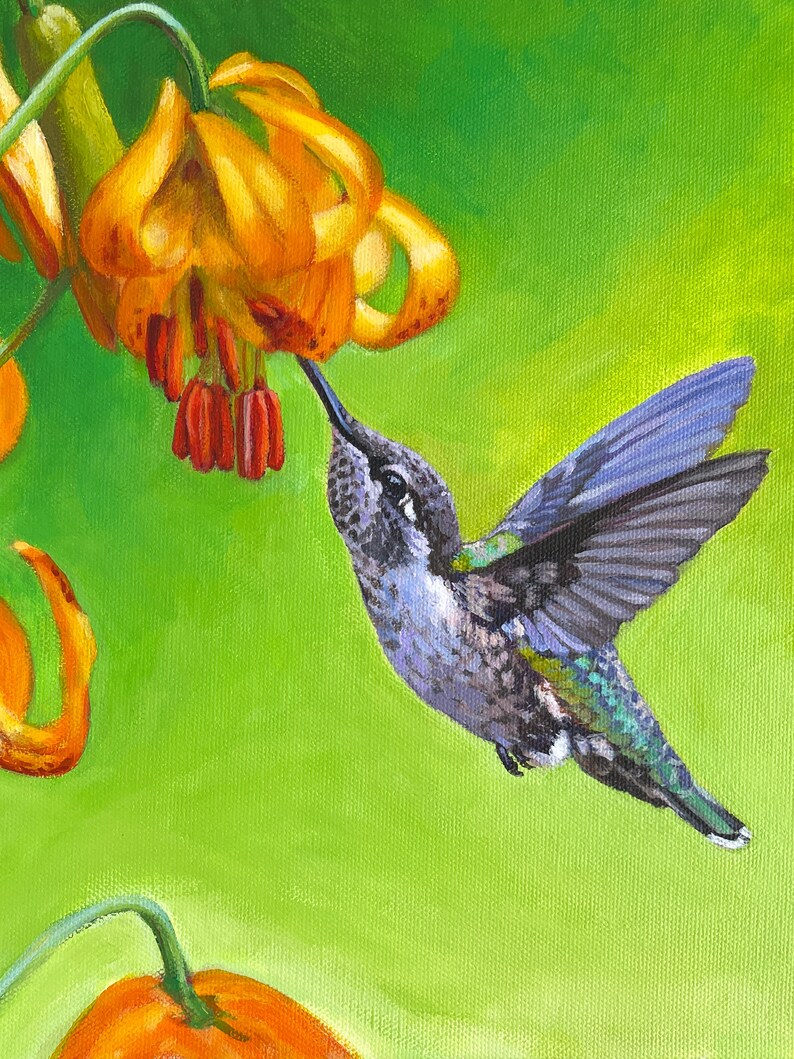Hummingbird Painting, Hummingbird Canvas, Small Wall Bird Art, Ruby ...
