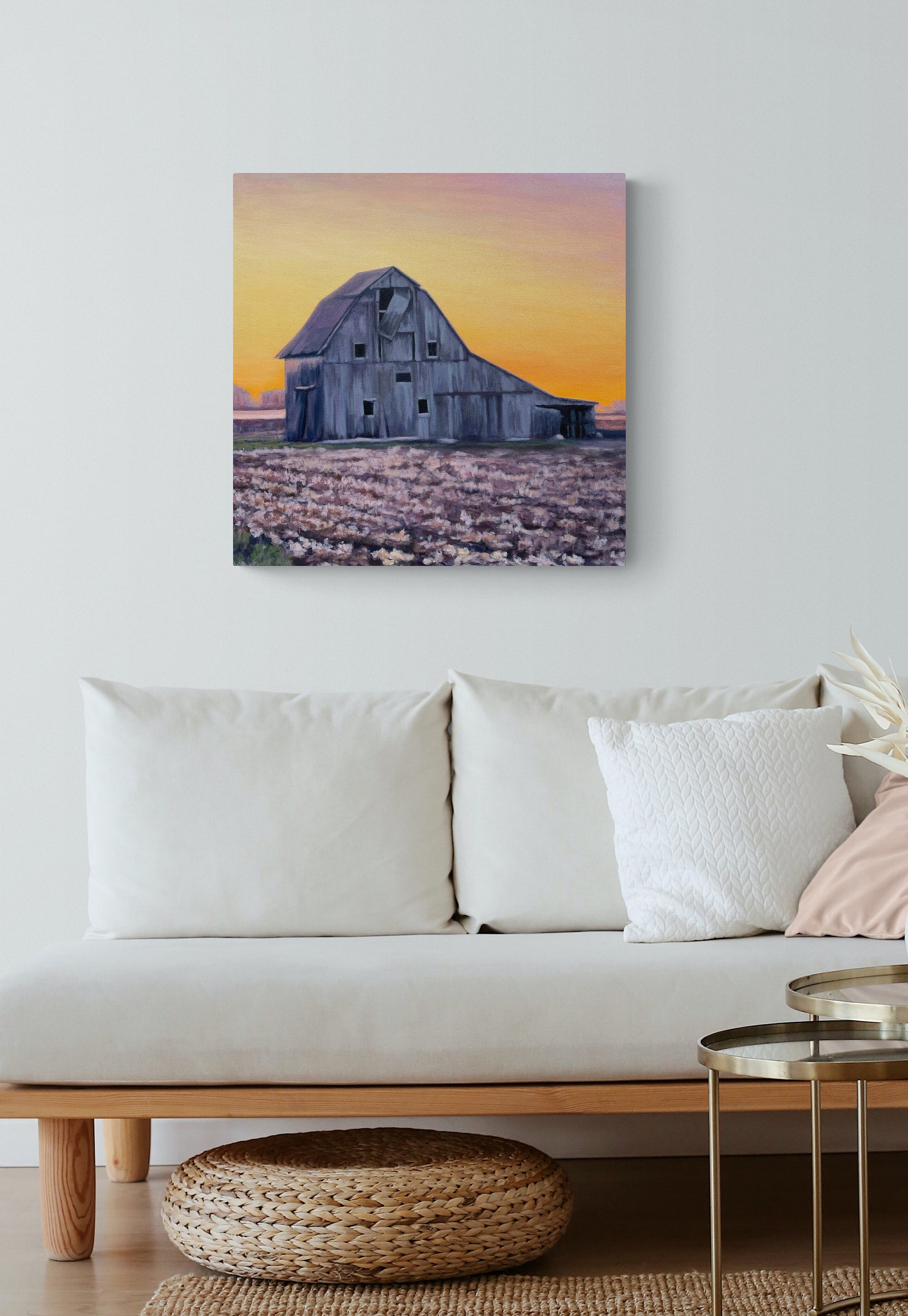 Sunset Barn Art, Rustic Barn on Canvas, Old Barn Painting, Modern ...