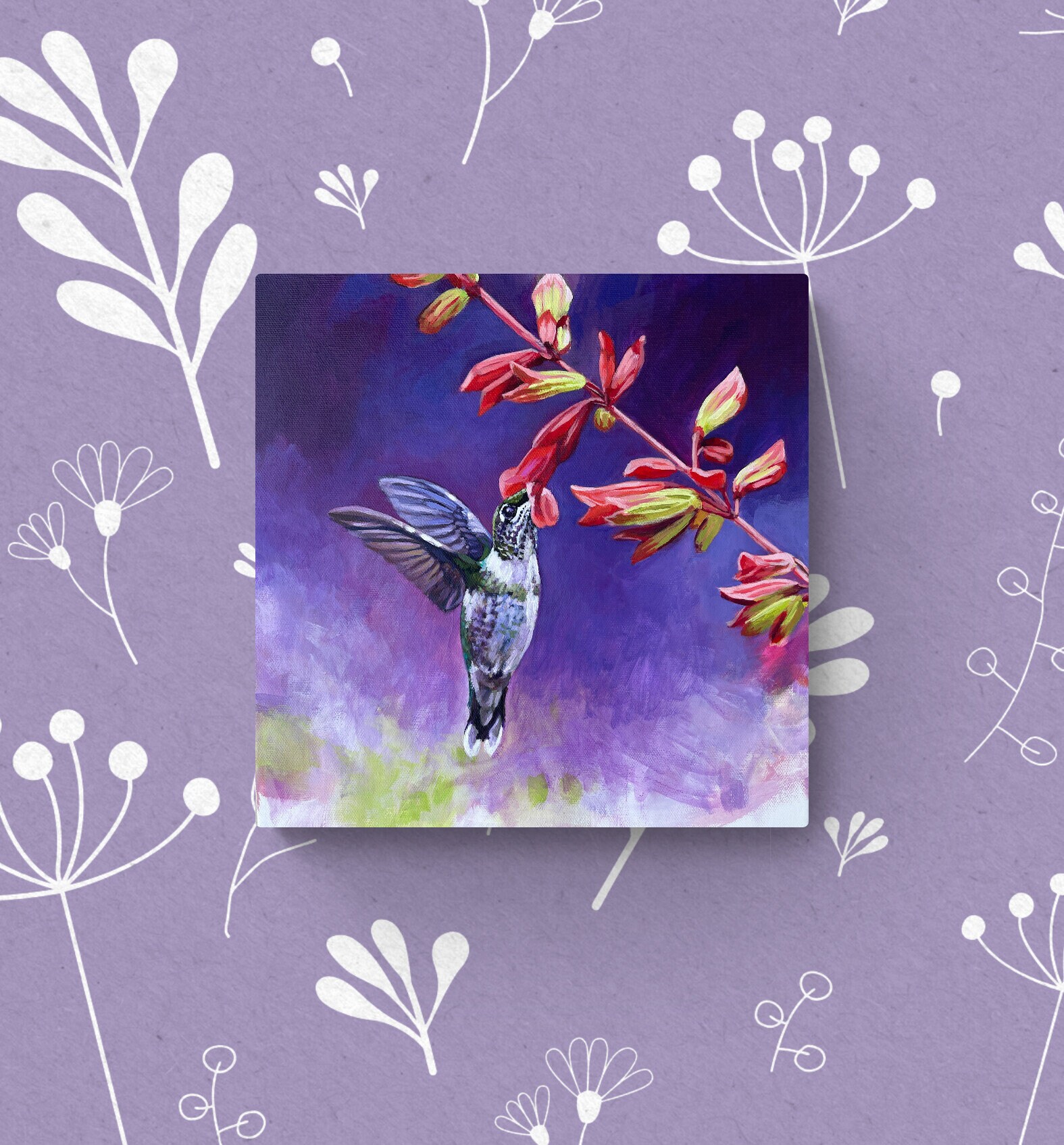 Hummingbird Painting, Small Bird Wall Art, Hummingbird Canvas, Purple ...