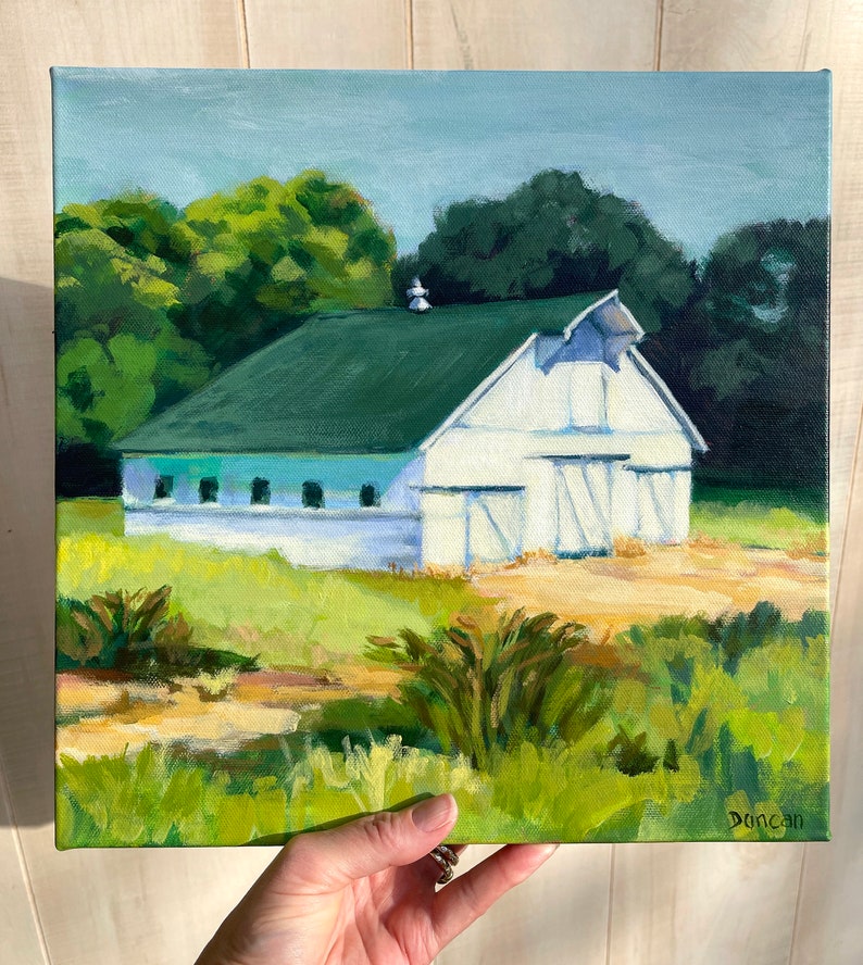 Summer Barn, Old White Barn, Barn Painting, Farmhouse Barn Art, Barn ...