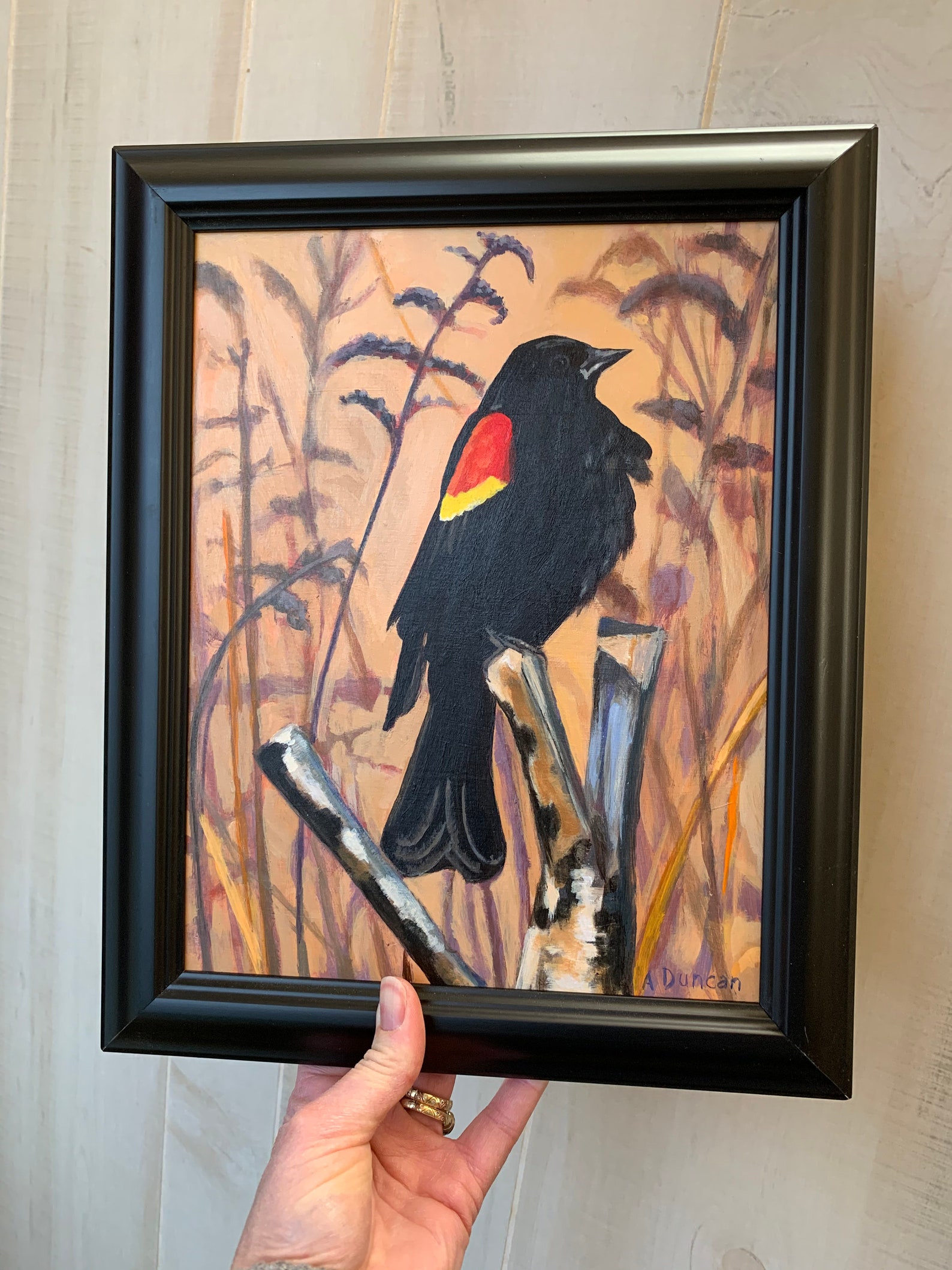 Red Winged Blackbird Painting, Original Blackbird Wall Art, Blackbird ...